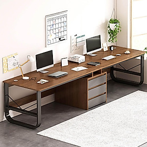 SUZEPER Two Person Desk with Drawers,Extra Long Desk with Storage Cabinet Shelf, Double Computer Gaming Desk, 2 Person Desk Writing Study Desk for Home Office Desk (200x50x73cm(79x20x29inch), C)