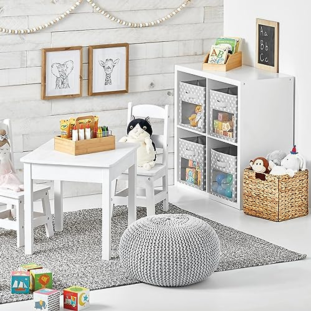 mDesign Fabric Nursery/Playroom Closet Storage Organizer Bin Box, Front Handle/Window for Cube Furniture Shelving Unit, Hold Toys, Clothes, Diapers, Bibs, 4 Pack, Gray/White Polka Dot