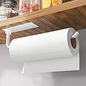 Paper Towel Holder - Self-Adhesive or Drilling, White Wall Mounted Paper Towel Rack Under Cabinet for Kitchen, Upgraded Aluminum Kitchen Roll Holder - Lighter but Stronger Than Stainless Steel!