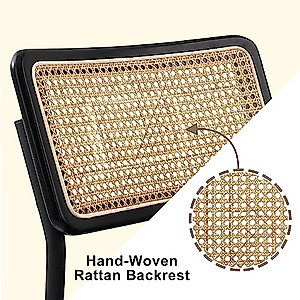 GrandNoor Rattan Dining Chairs,Wooden Mid-Century Modern Kitchen Chairs, Armless Mesh Back Cane Chairs, Upholstered Boucle Chairs with Metal Chrome Legs, Set of 2 (Black, 2PCS-Dining Chairs)