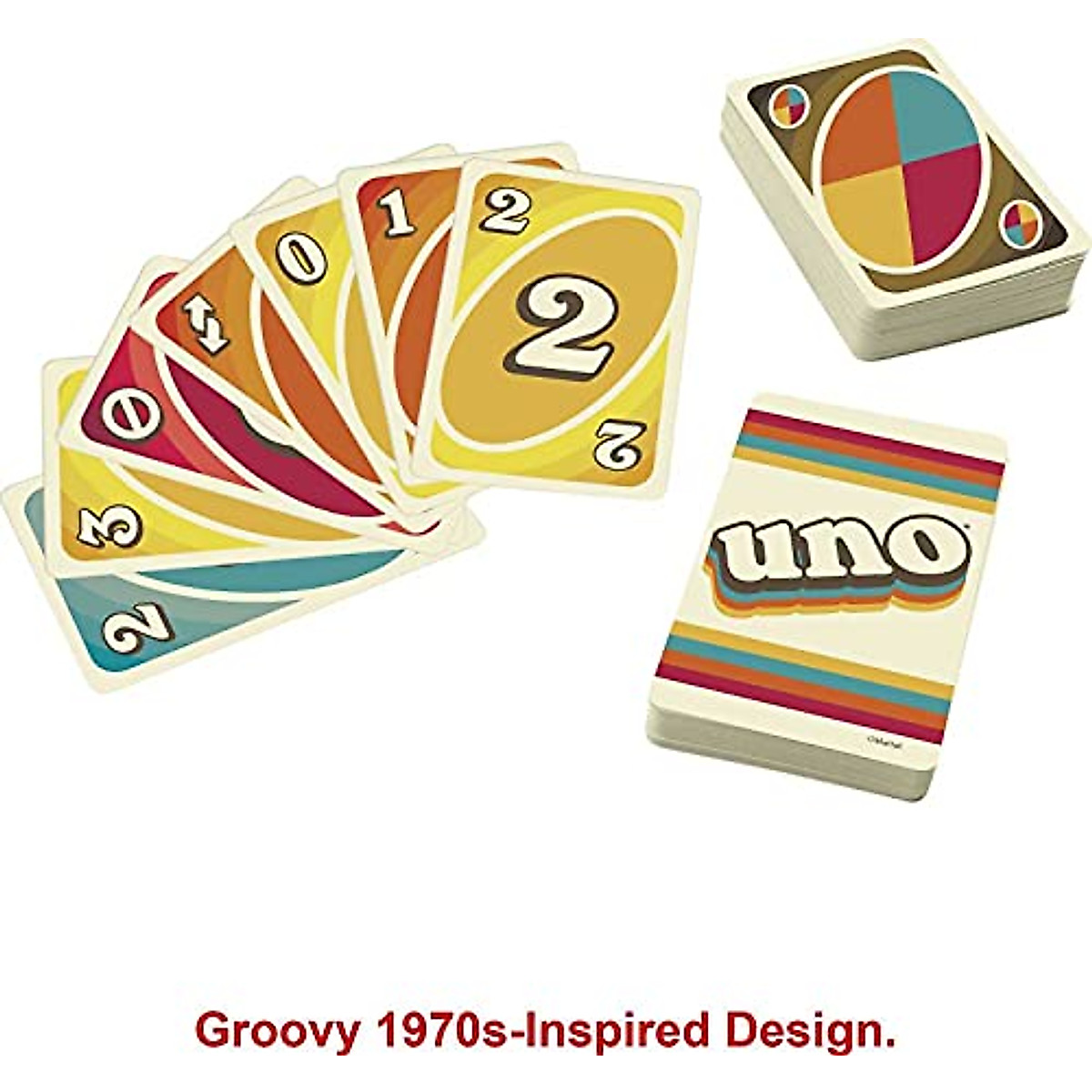 Mattel Games UNO Iconic Series 1970s Matching Card Game Featuring Decade-Themed Design, 112 Cards for Collectors, Teen & Adult Game Night, Ages 7 Years & Older.