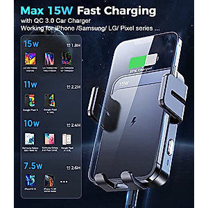 Wireless Car Charger, Cup Holder Wireless Charger, Tollefe 15W Qi Fast Charging Phone Holder, Auto Clamping Height Adjustable Non-Shaking Phone Mount for iPhone 14 13 12 Pro Max X XR, Samsung S22 S21