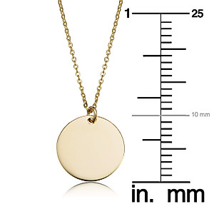 Kooljewelry 14k Yellow Gold 10 mm Round Disc Adjustable Length Necklace (adjusts to 17 or 18 inch) - Minimalist Jewelry for Women