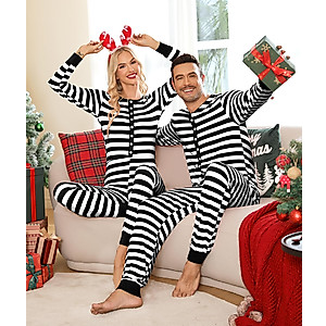SWOMOG Womens Matching Family Onesie Pajamas Sets Christmas Couple One-Piece Romper Holiday Sleepwear Soft Stripe Clothing