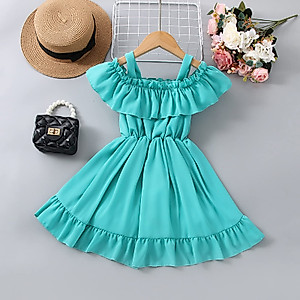 VINUOKER Toddler Baby Girls Princess Party Dress Little Girl Summer Solid Dress Off-Shoulder Suspender Sundress Toddler Girl Summer Outfit Tiffany Blue