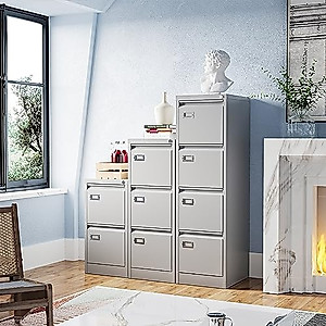 Anxxsu 4 Drawer File Cabinet, Filing Cabinets for Home Office, Metal Vertical File Storage Cabinet with Lock, Locking File Cabinet for A4 Legal/Letter, 15.1" W x 17.7" D x 52.5" H, Assembly Required