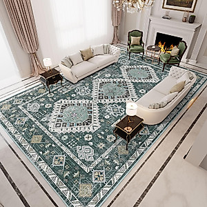 Vamcheer Washable Rugs Area Rugs - 5x7 Washable Area Rugs for Living Room Bedroom Dining Room Kitchen Non-Slip Rugs,Soft Low-Pile Indoor Machine Washable Vintage Carpet, Green