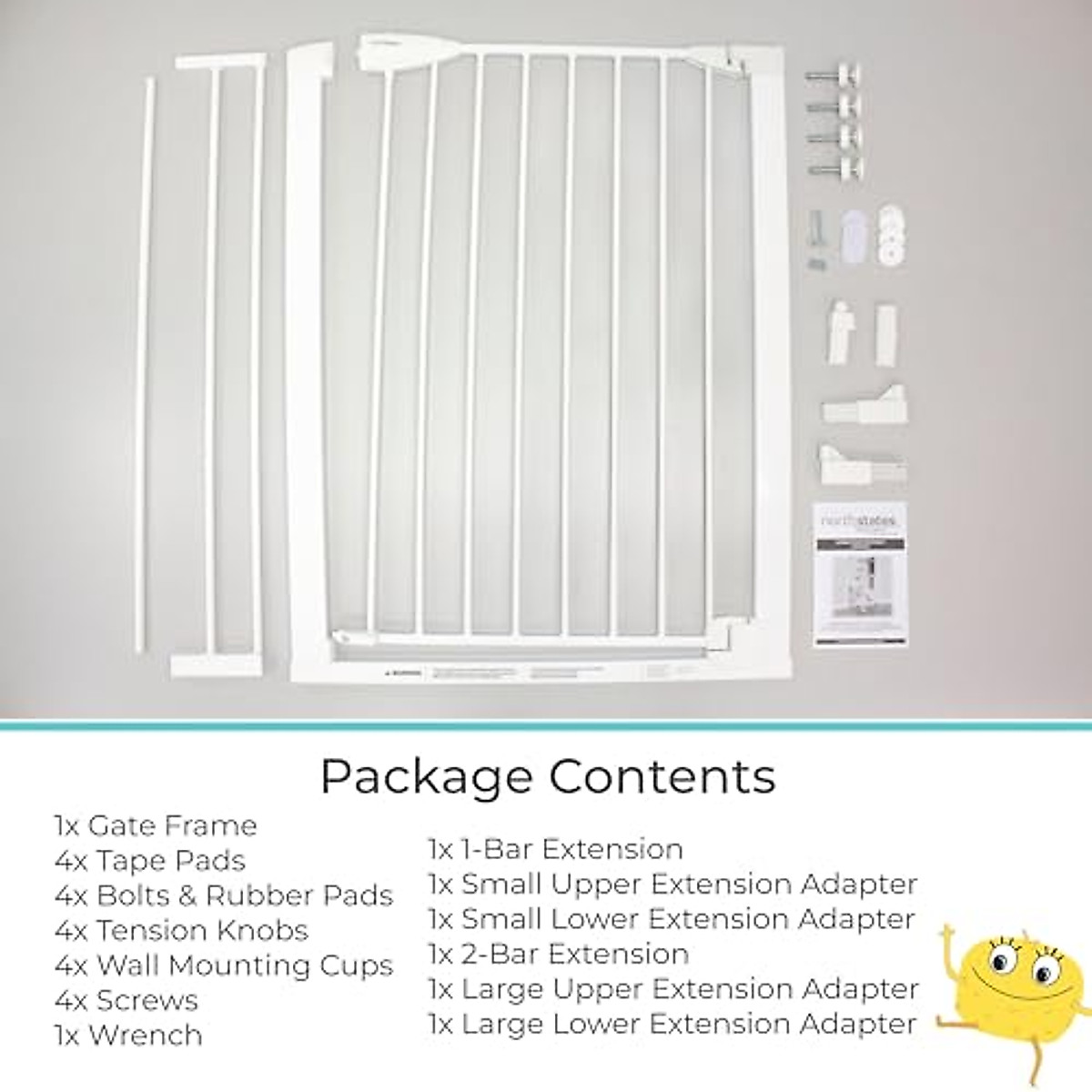 Toddleroo by North States Tall Bright Choice Auto-Close Baby Gate with Door. Pressure Mounted Baby Gate for Doorways, Child Gate Fits Openings 29.75” to 40.5” Wide. (36" Tall, White)