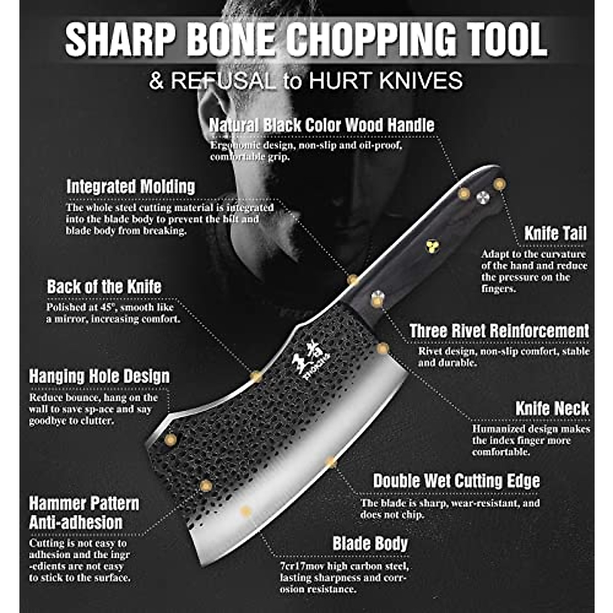 Cleaver Knife, ENOKING Meat Cleaver Hand Forged Serbian Chefs Knife German High Carbon Stainless Steel Butcher Knife for Meat Cutting with Full Tang and Gift Box, Chinese Cleaver for Kitchen & Outdoor