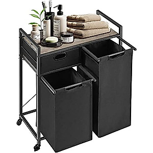 CUANBOZAM Laundry Hamper Cart, 130L Laundry Basket Laundry Sorter 2 Section, Removable Laundry Bags, Pull-Out Laundry Sorter, Metal Frame, Clothes Hamper for Bathroom, Dorm, Laundry Room