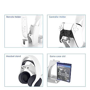 JOYTORN Controller Stand Holder for P5 Dualsense,Game Disc/Controller/Headphone Storage Rack for Xbox Series X|S,P5,Switch-White