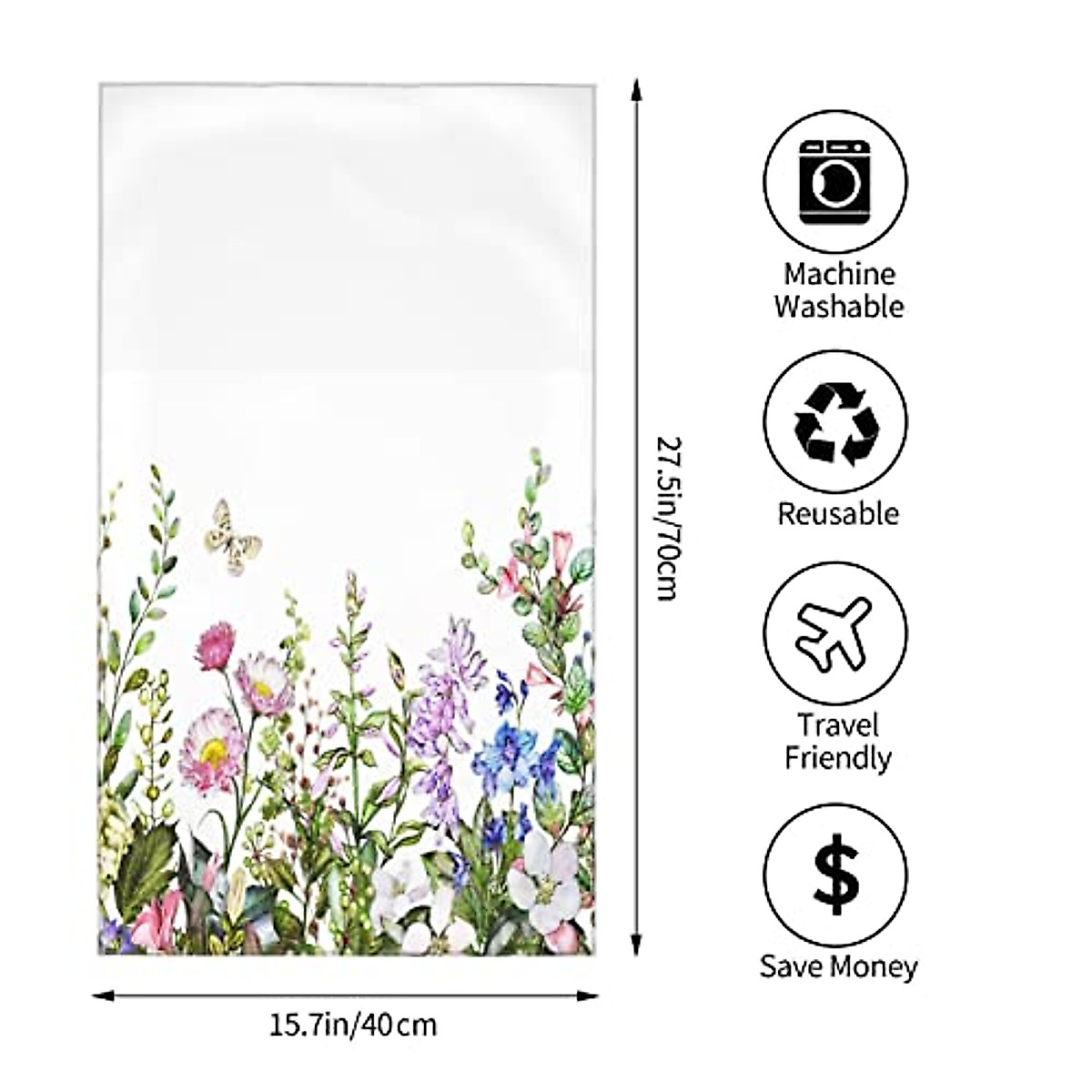 Snrfory Fingertip Towel Watercolor Wildflower Leaves Large Hand Towel for Bathroom Kitchen Spa (15.7x27.5 Inch)