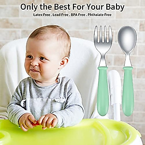 6 Pcs Toddler Utensils Set, Baby Silverware Set, Stainless Steel Toddler Forks and Spoons, Children Baby Spoons and Forks Cutlery Set with Round Handle, Dishwasher Safe