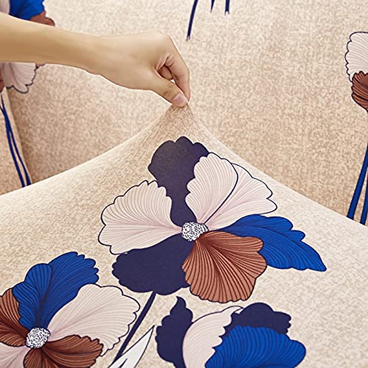 AMDXD 4 Seater Recliner Couch Cover 235-300cm, Polyester Furniture Covers Light Brown Dark Blue Flower Anti-Slip Super Stretch Sofa Cover Style 10