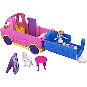 Polly Pocket Pollyville Transforming Ice Cream Truck with Ice Cream Flavor Display, Table, Chairs, Micro Polly Doll & Accessories