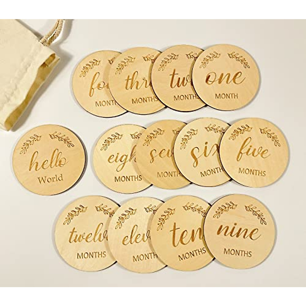 Baby Milestone Cards | 13 Double Sided Wooden Monthly Milestone Discs with Easel Stand | Baby Milestone Markers | Newborn Photography Props | Pregnancy and Baby Shower Gifts for Boys & Girls