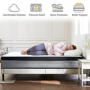 S SECRETLAND King Size Mattress, 10 Inch Hybrid Memory Foam Mattress and Individual Pocket Springs,King Bed in a Box with Pressure Relief and Cooler Cover,Medium Softer King Size