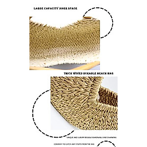 Womens Top Handle Straw Beach Tote Bags Shoulder Bag Beach Bag Large Size Purses Big Woven Rhombus Handle Bag