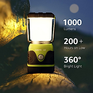 LE 1000LM Battery Powered LED Camping Lantern, Waterproof Tent Light with 4 Light Modes, Camping Essentials, Portable Lantern Flashlight for Camping, Hurricane, Emergency, Hiking, Power Outages