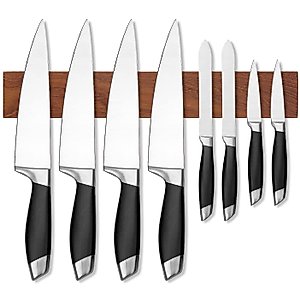 Utoplike 15" Teak Wood Magnetic Knife Strip, Knife Magnetic Holder Wall mounted Rack for Organizing Kitchen, New Upgrade, Powerful Continuous Magnet