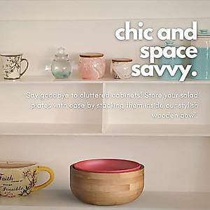 Ziruma Salad Bowls, Wooden Salad Bowls Set, Large White Oak Wood Serving Bowl for Fruits, Salad, 10.2" Big Salad Bowl with American Walnut Serving Utensils. Ceramic Serving Bowls Included