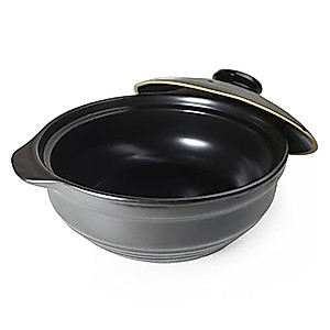 Casserole Clay Pot Heat-resistant Premium Ceramic Bowls Lid Cooking Soup Black White (Black 66oz)