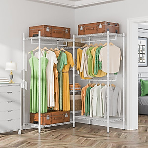 LEHOM G6 Wire Garment Rack Heavy Duty Clothes Rack Compact Large Size Armoire Storage Rack Freestanding Metal Clothing Rack Closet Wardrobe with 3 Hanger Rod and 4 Large Shelves 4 Small Shelves, White