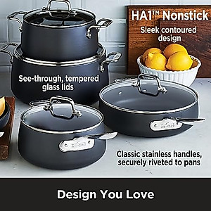All-Clad HA1 Hard Anodized Nonstick Universal Pan with Acacia Trivet and Spoon 4 Piece, 3 Quart Induction Oven Broiler Safe 500F, Lid Safe 350F Pots and Pans, Cookware Black