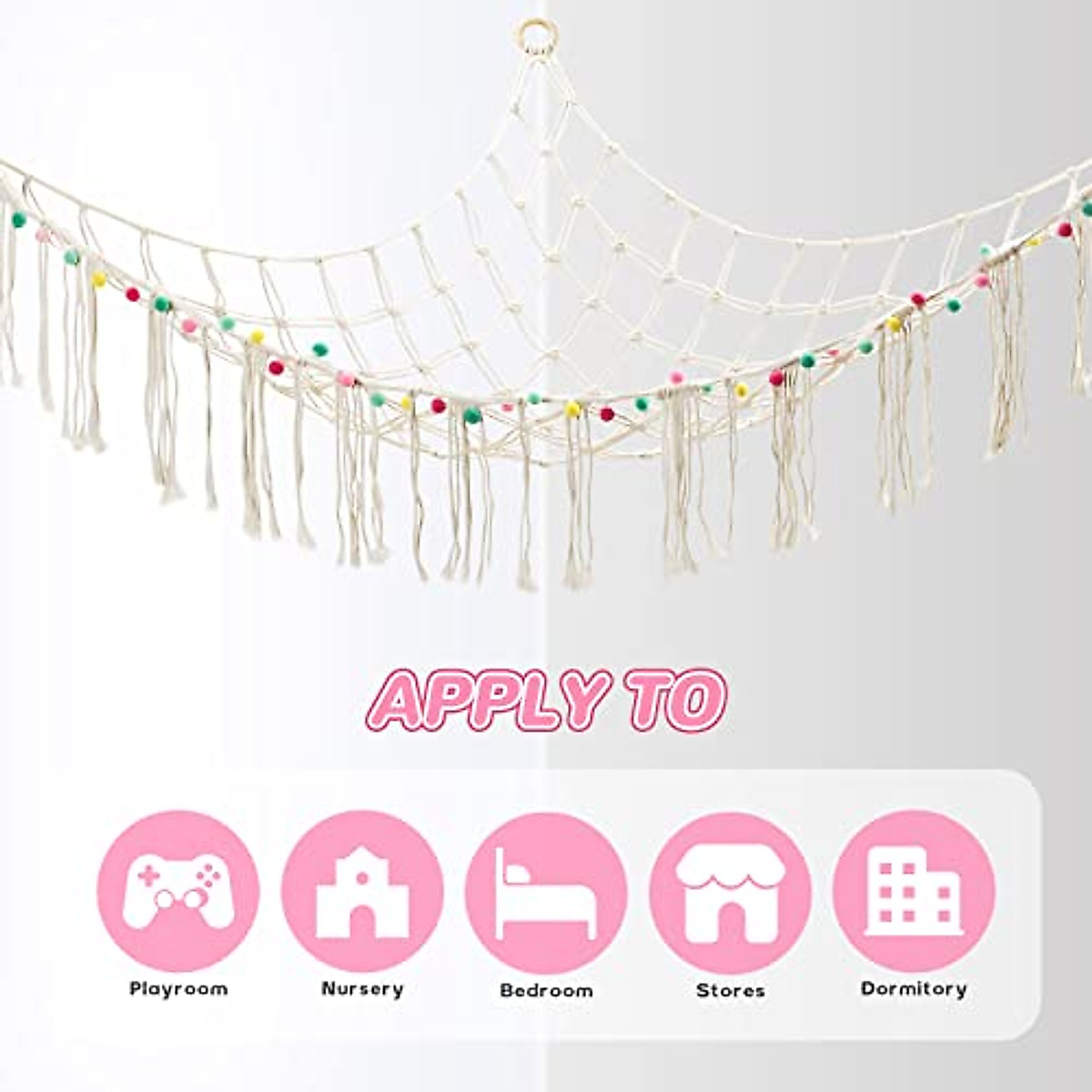 Stuffed Animal Nets, 59 Inches Hanging Stuffed Animal Netting Storage Large Wall Corner Stuffed Animal Hammock Organizer Ceiling Net DIY Beads for Kids Toy Display Bedroom Nursery (59 Inches, White)