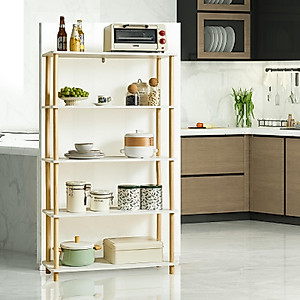 IBUYKE 5-Tier Wooden Open Bookcase - Modern Freestanding Bookshelf Storage Organizer,Standing Shelf Units,Multifunctional Display Stand for Bedroom, Living Room & Home Office,White WBC005W