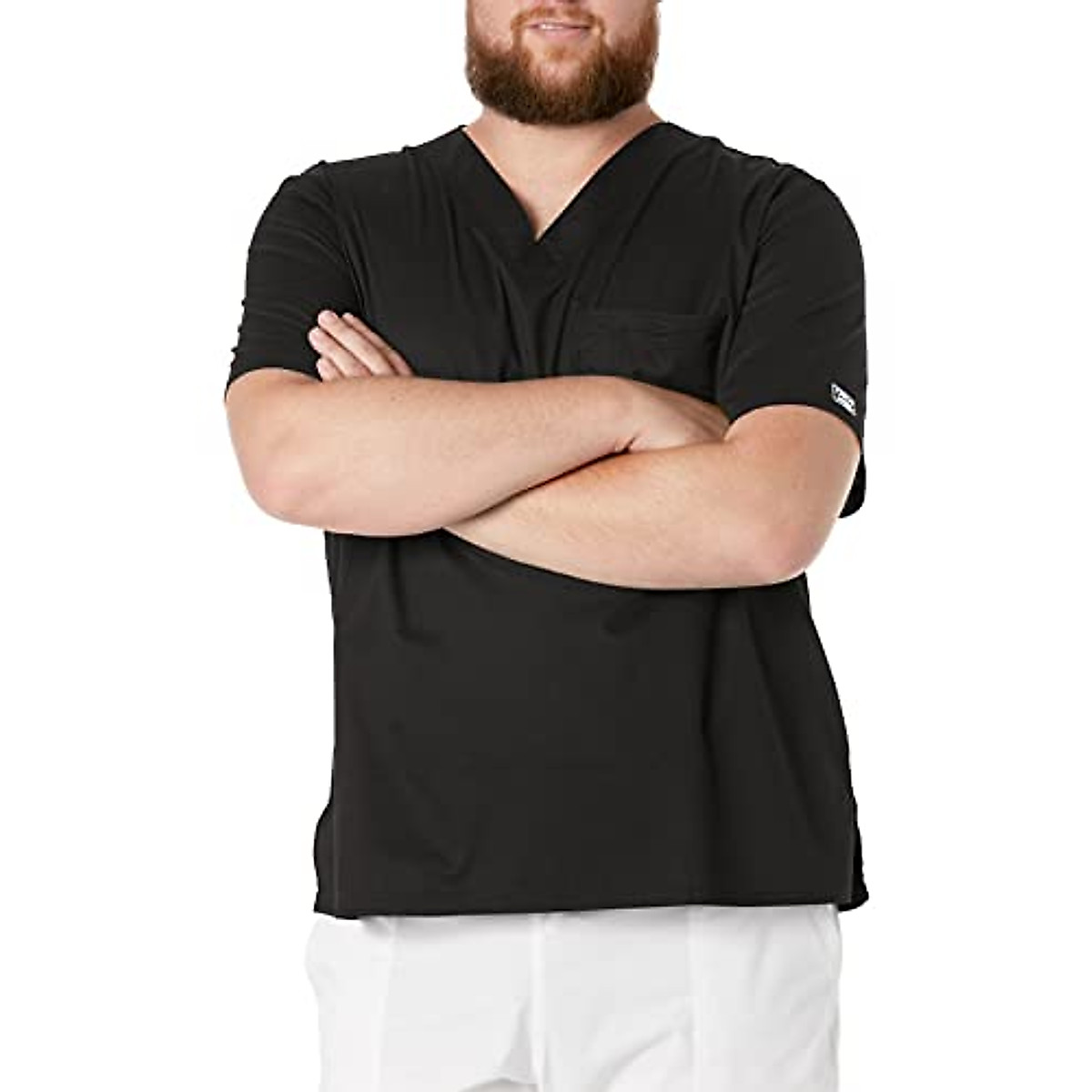 Cherokee Men's V-Neck Scrub Top, Traditional Fit with Double Chest Pocket and Side Vents 4743, L, Black