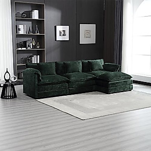 FANYE L-Shaped Corner Convertible Modular Sectional Sofa Couch W/Movable Ottoman and 3 Pillows, Chenille Upholstery Double Cushions Deep Seat Sleeper Sofa&Couch for Home Office Apartment Living Room