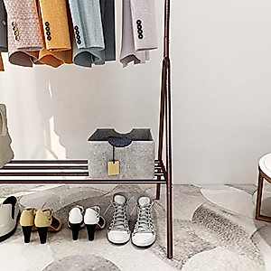 Metal Garment Rack Single Rail Clothing Rack Closet Organzier Heavy Duty with Shelves, Brown