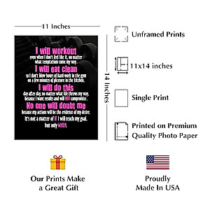 I Will Workout & Eat Clean - MotivationaL Exercise Quotes Wall Art, Inspirational Fitness Art Print Sign, Ideal Positive Decor for Home Decor, Gym Decor, Weight & Locker Room Decor. Unframed- 11x14"