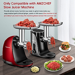 AMZCHEF Slow Masticating Juicer Bundle with Meat Grinder Attachment,Cold Press Juicer With Silent Motor and Reverse Function,with Sausage Stuffer Tubes and Grinding Plates