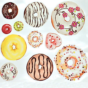 Maydahui 4 Sheet (48 Counts) Donuts Wall Decal Dessert Wall Stickers 11 inch Kawaii Food Decor Nursery Christmas Home Decorations