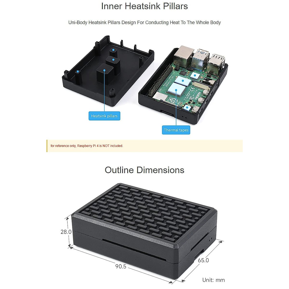 Waveshare Aluminum Grid Grooved Case for Raspberry Pi 4 Inner Heatsink Pillars