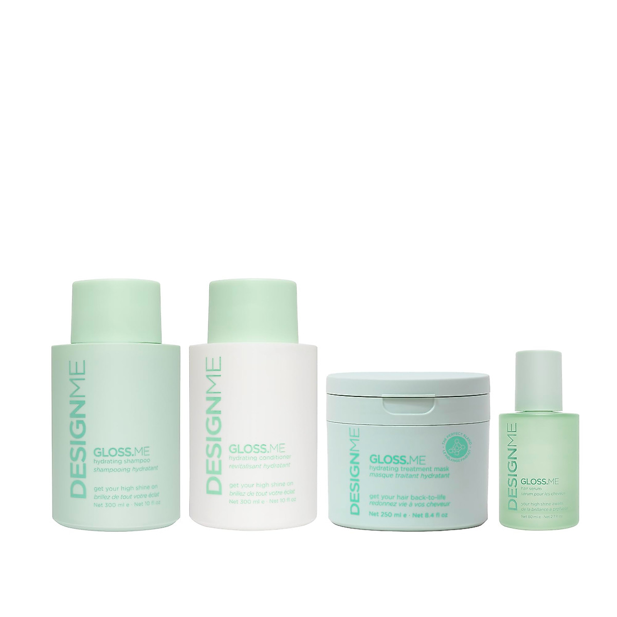 GLOSS.ME Hydrating & Shine System by DESIGNME | Natural, Sulfate Free Shampoo, Hair Conditioner for Dry Hair, Hair Serum, & Hair Mask | With Moisturizing Hemp & Argan Oil for Strong, Soft & Shiny Hair