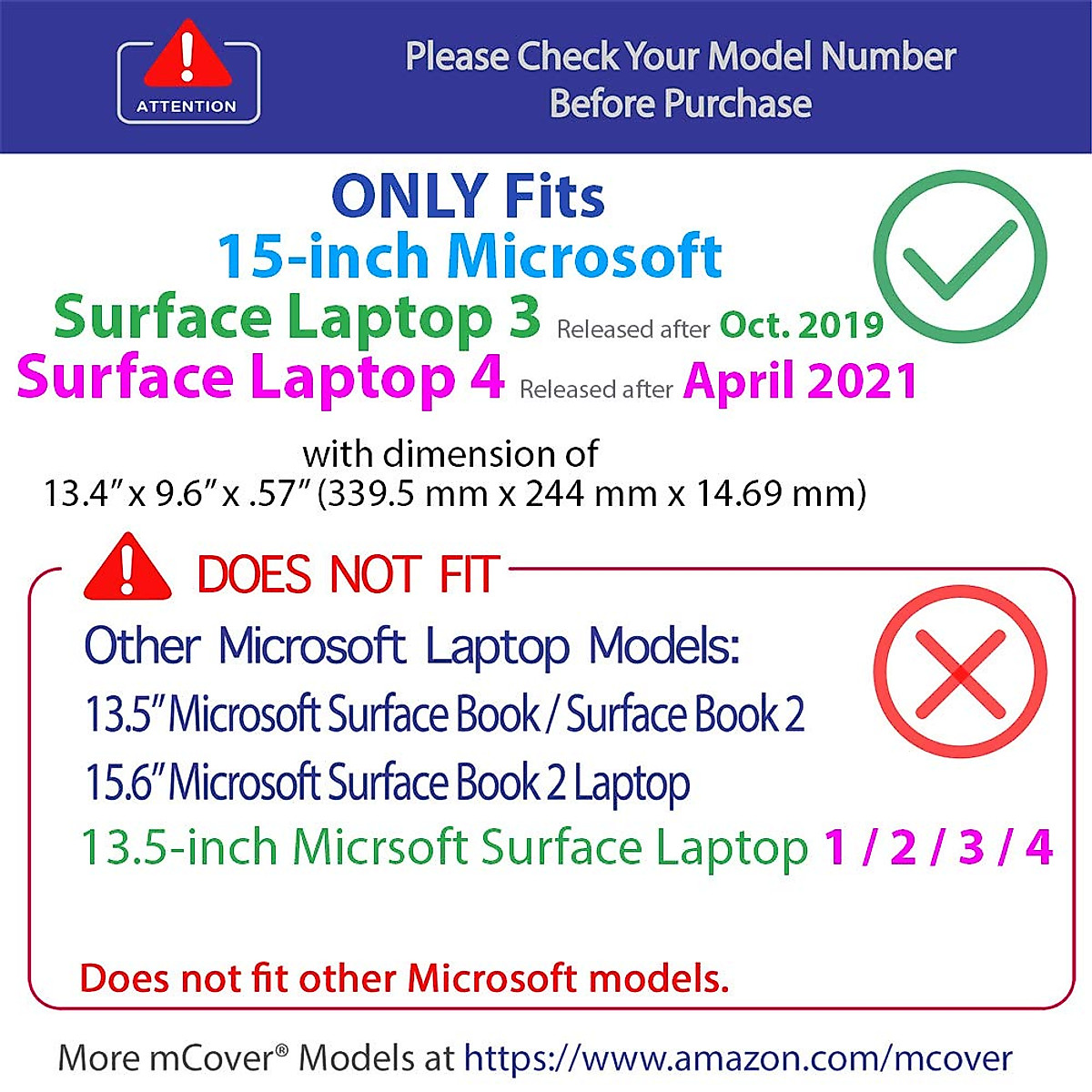 mCover Case Compatible for 2019-2023 15" Microsoft Surface Laptop 5/4 / 3 ONLY (NOT Fitting Any Other Microsoft Surface Models) Laptop Computers - Black