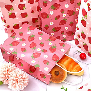Generic AnyDesign 24Pcs Strawberry Paper Gift Bags with Handles Red Pink Strawberry Party Favor Bags Cute Goodie Candy Treat Bag for Berry Sweet Baby Shower Birthday Wedding Party Supplies