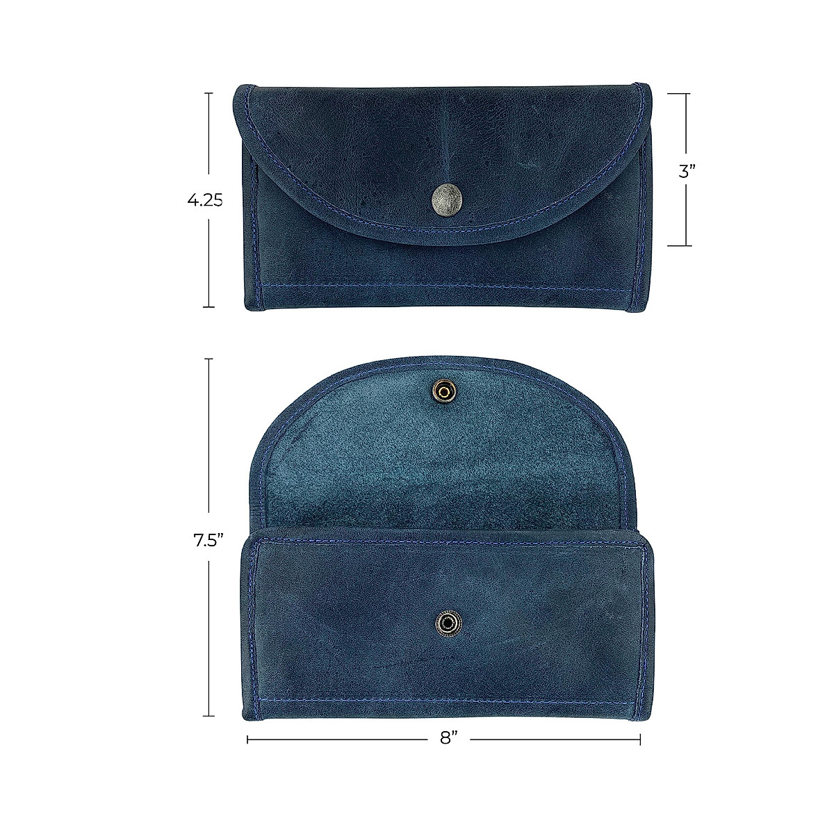 Hide & Drink, Full Grain Leather Snap Clutch Wallet for Women, Money Holder and Card Organizer with Zippered Pouch, Handmade, Slate Blue