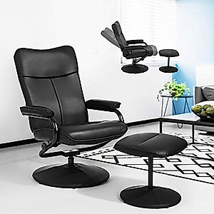 Leather Lounge Recliner Chair Swivel Leisure Seat w/Ottoman Footrest Stool Black