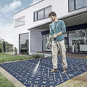 Patio Rug for Entrance Bohemian 5x8Ft Blue Area Rug Indoor Outdoor Rug Textured Weave Floor Carpet Durable Washable Rug for Patio,Home,Picnic,Camping