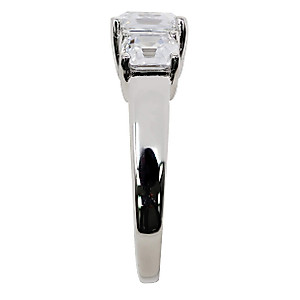 ORO LEONI 925 Sterling Silver Cubic Zirconia Asscher Cut 3 stones Band Ring. Size 7