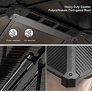 MASTERCANOPY 10x12 Outdoor Hardtop Gazebo Aluminum Frame Polycarbonate Top Canopy with Curtains and Netting, Dark Gray