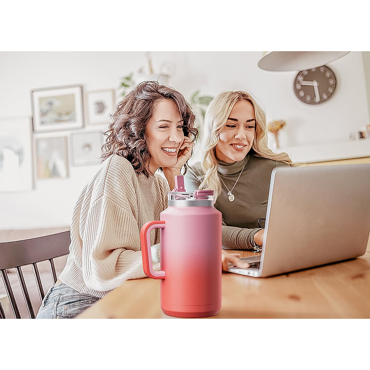 Meoky 50 oz Tumbler with Handle, Stainless Steel Vacuum Insulated Tumbler with Lid and Straw, Keeps Cold for 36 Hours, 100% Leak-proof, BPA-Free (Flamingo)