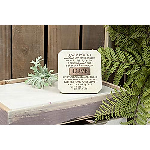 Lighthouse Christian Products Love Endures Sandstone 3.75 x 3.75 Cast Stone Bronze Title Bar Plaque
