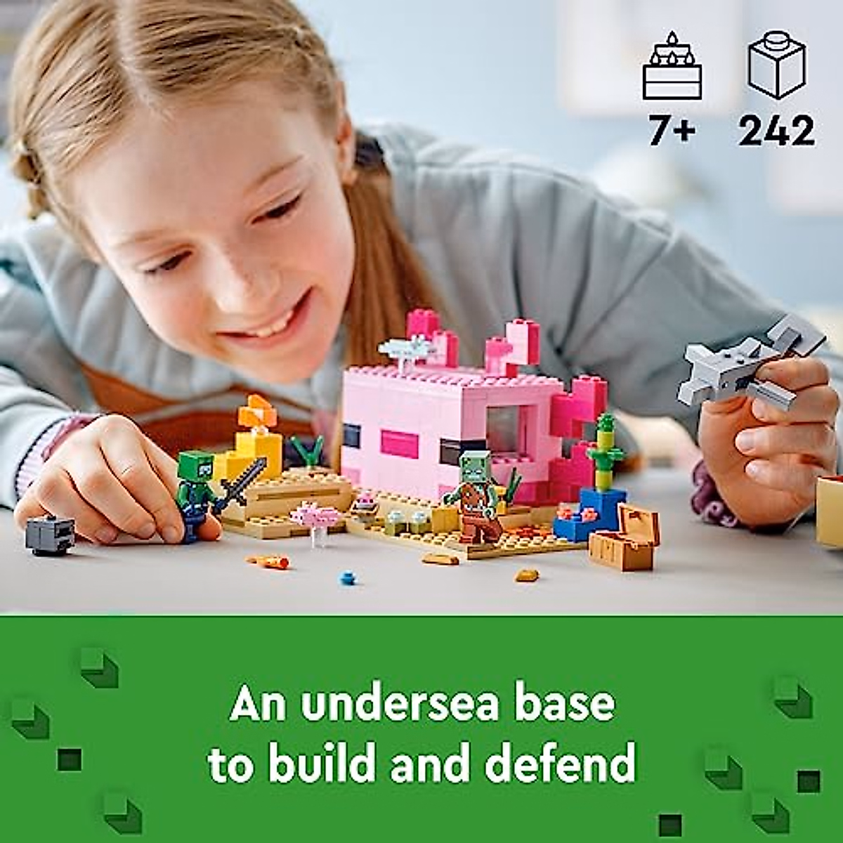 LEGO Minecraft The Axolotl House 21247 Building Toy Set, Creative Adventures at a Colorful Underwater Base, Includes a Diver Explorer, Dolphin, Drowned and More, Minecraft Toy for 7 Year Old Kids