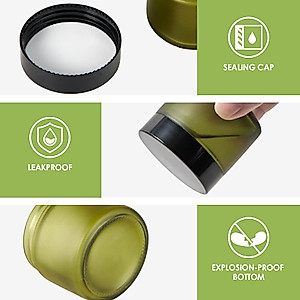 2oz Jars with Lids, HOA Kinh 24 Pack Green Frosted Glass Jars with Lids Empty Cosmetic Containers Round Airtight Glass Jar with Black Lids for Storing Lotions Powders Ointments