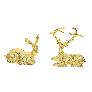 DECHOUS Reindeer Statue 2pcs Ornaments Nativity Ornaments for Themed Party Favor Simulation Elk Ornament Luxury Gift Wrought Iron Alloy Metal Deer Statue Figurine